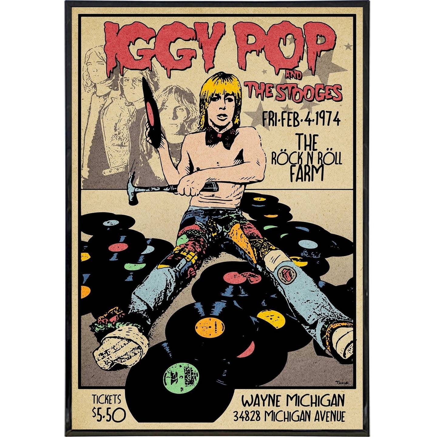 Iggy Pop and the Stooges 1974 Poster Print | Broadway Pinups